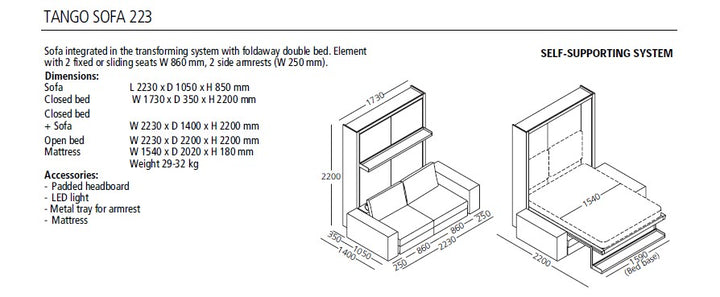 Tango 223 and 270 sofa wall beds London UK